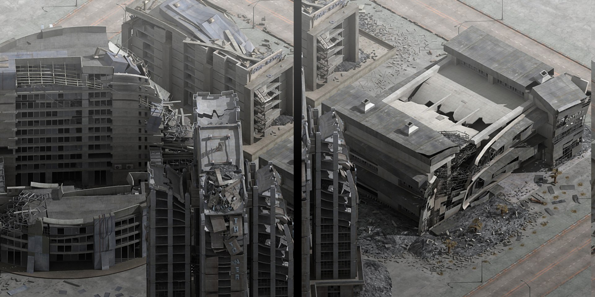 3d Destroyed City Block Model
