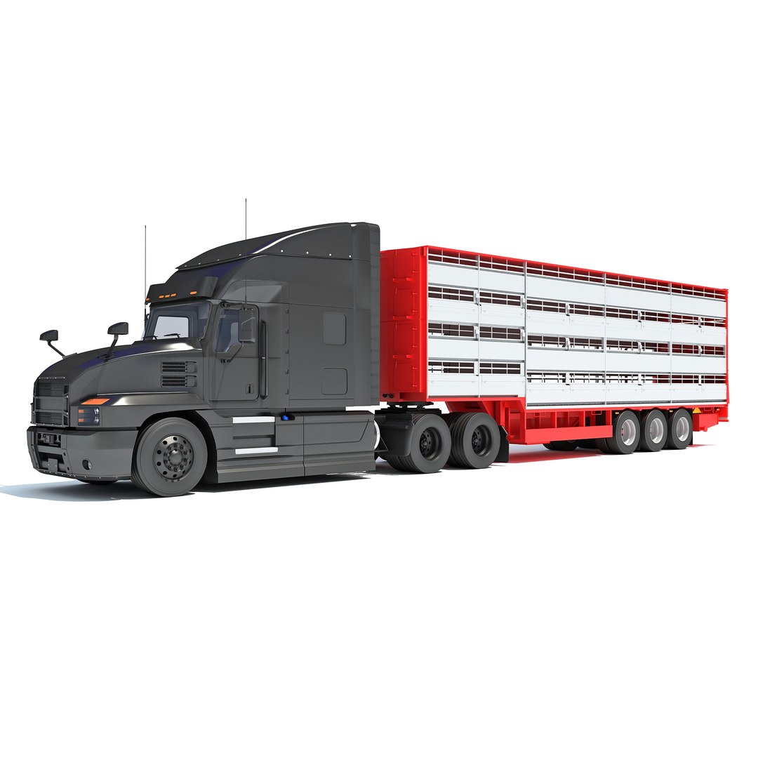 Truck with Cattle Animal Transporter Trailer 3D model - TurboSquid 1955908