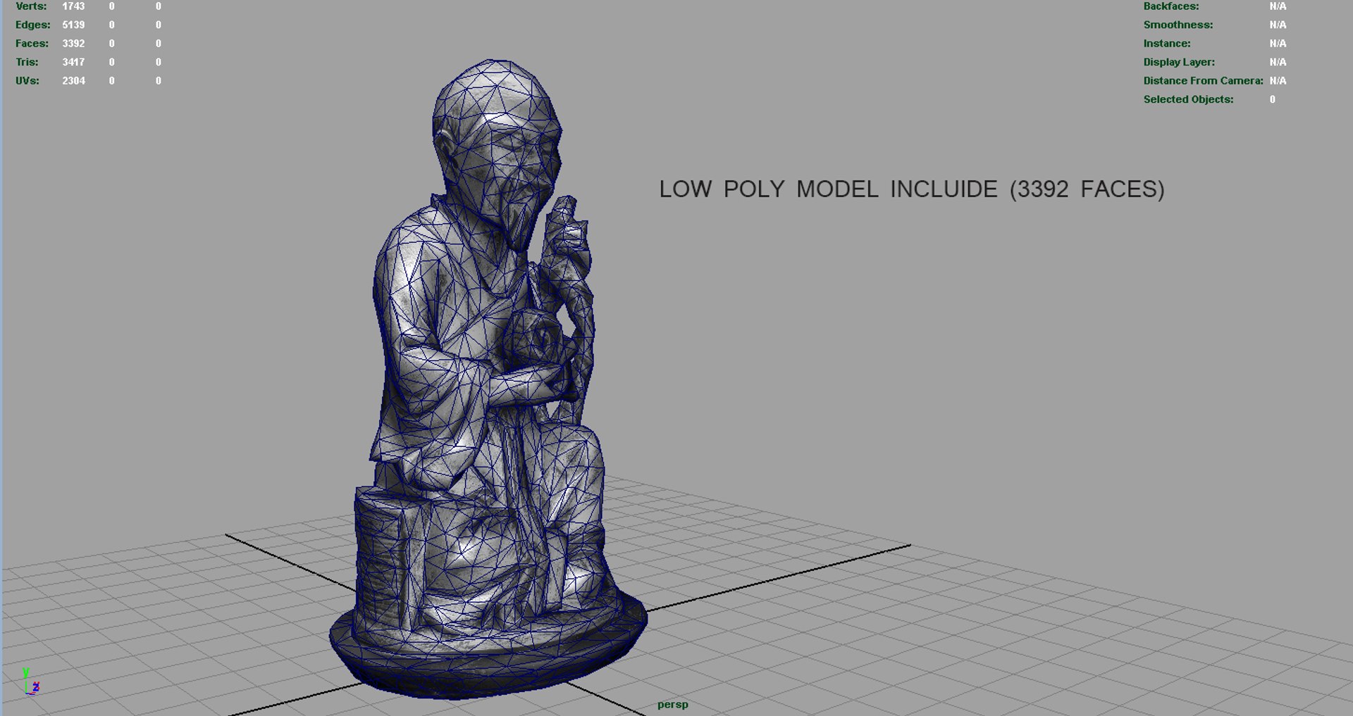 3d old chinese figure statue model