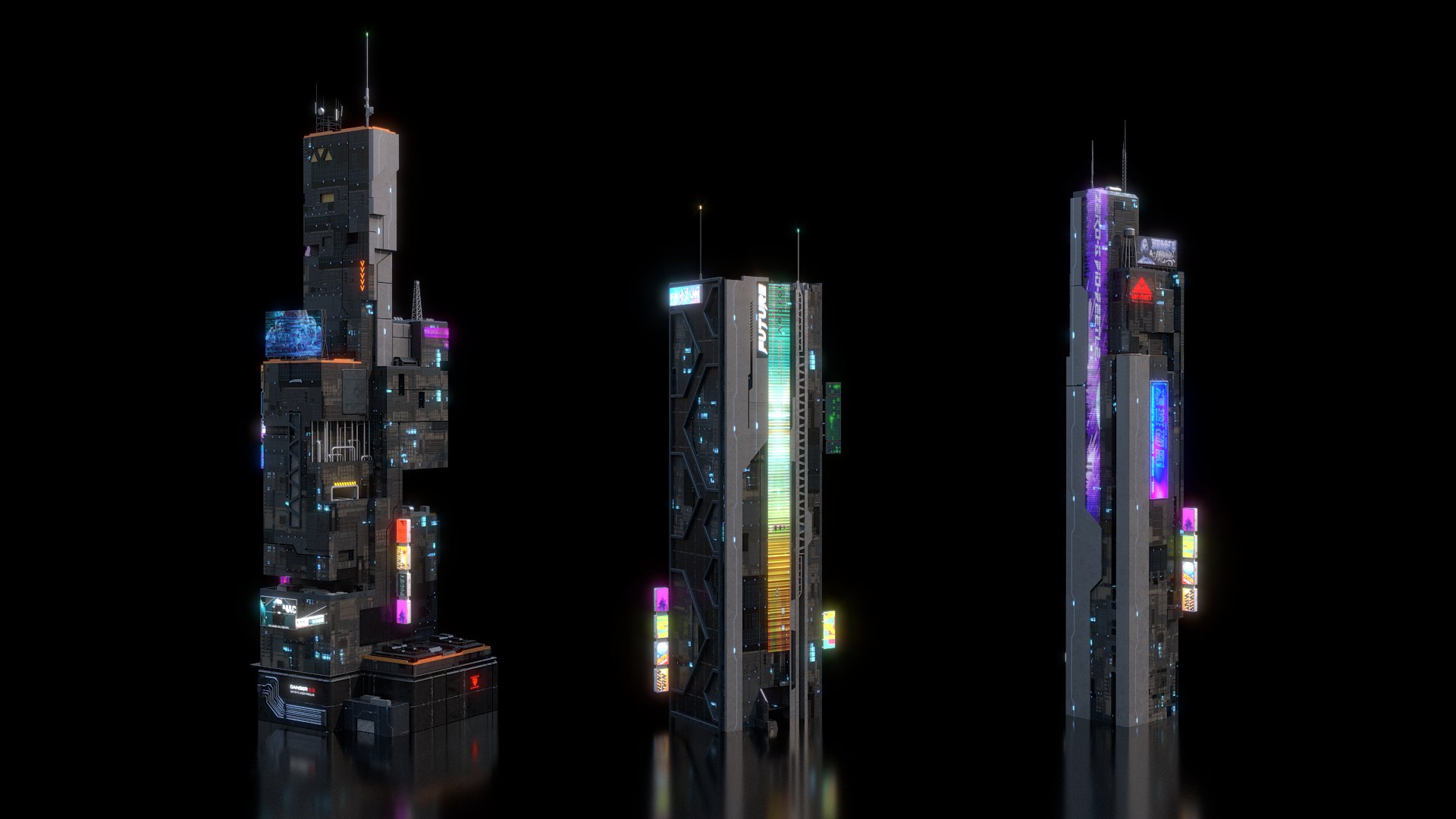 3D Scifi Building Cyberpunk Futuristic Building Kitbash Bundle Model ...