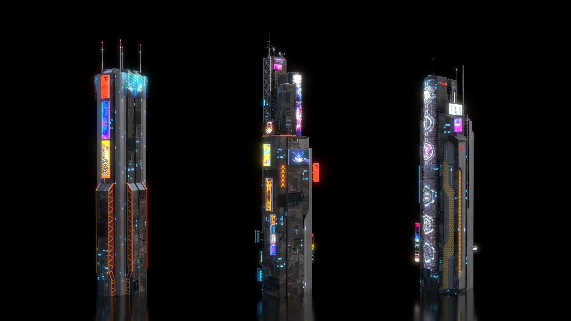 3D Scifi Building Cyberpunk Futuristic Building Kitbash Bundle Model ...