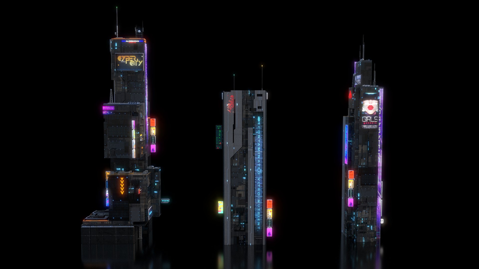 3D Scifi Building Cyberpunk Futuristic Building Kitbash Bundle Model ...