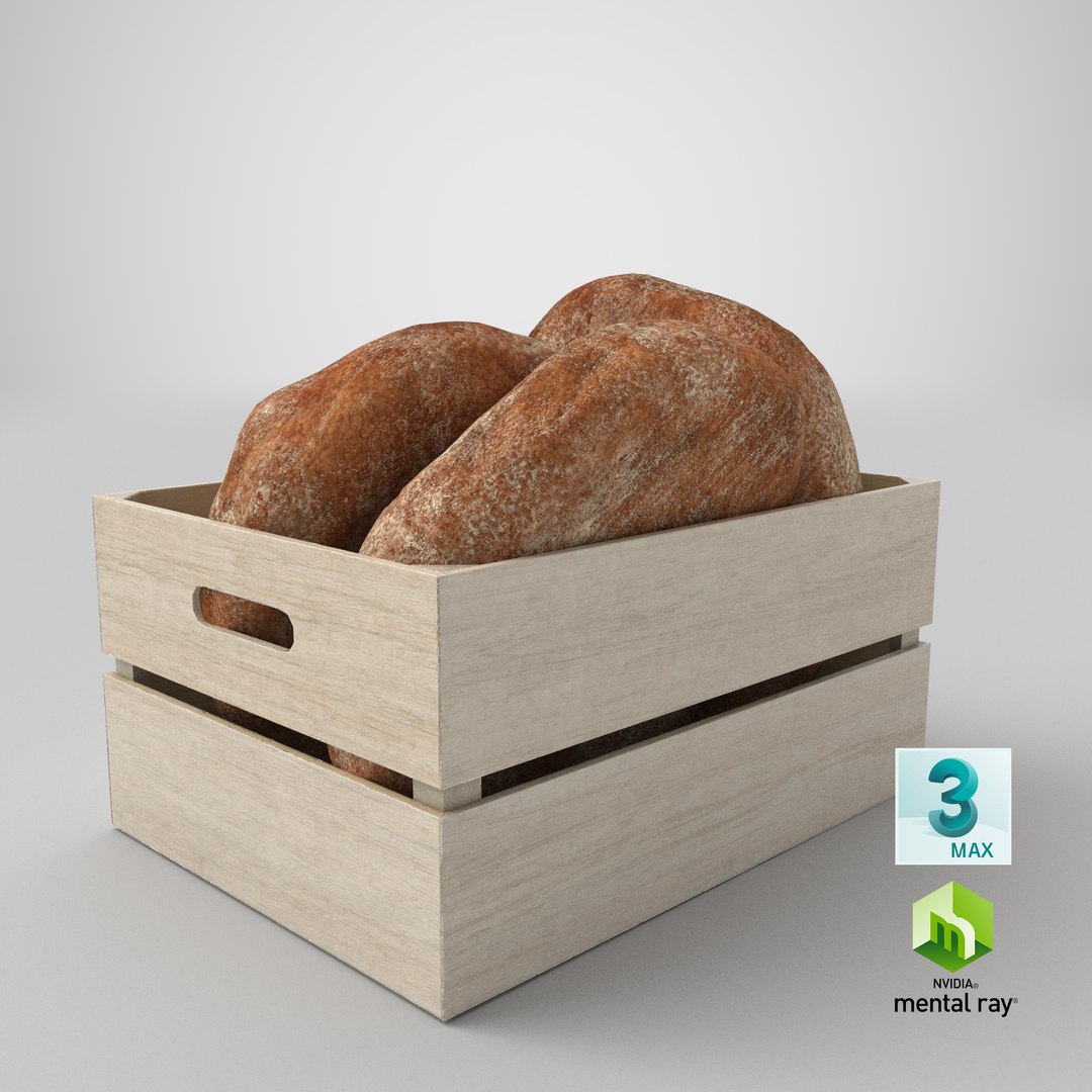 Wooden Crate With Bread Loaf 04 3D Model - TurboSquid 1855450
