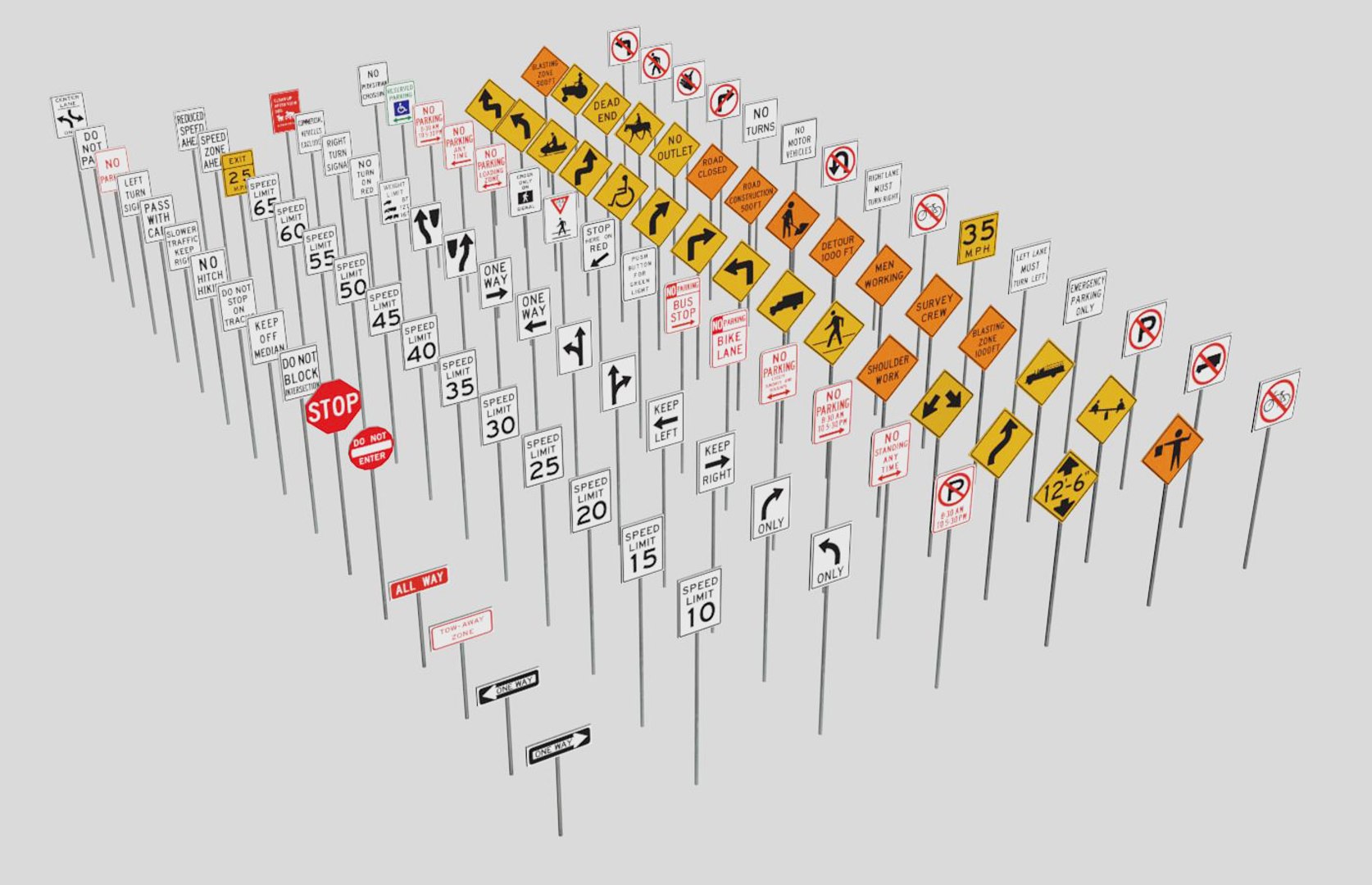 3ds Max Road Traffic Signs
