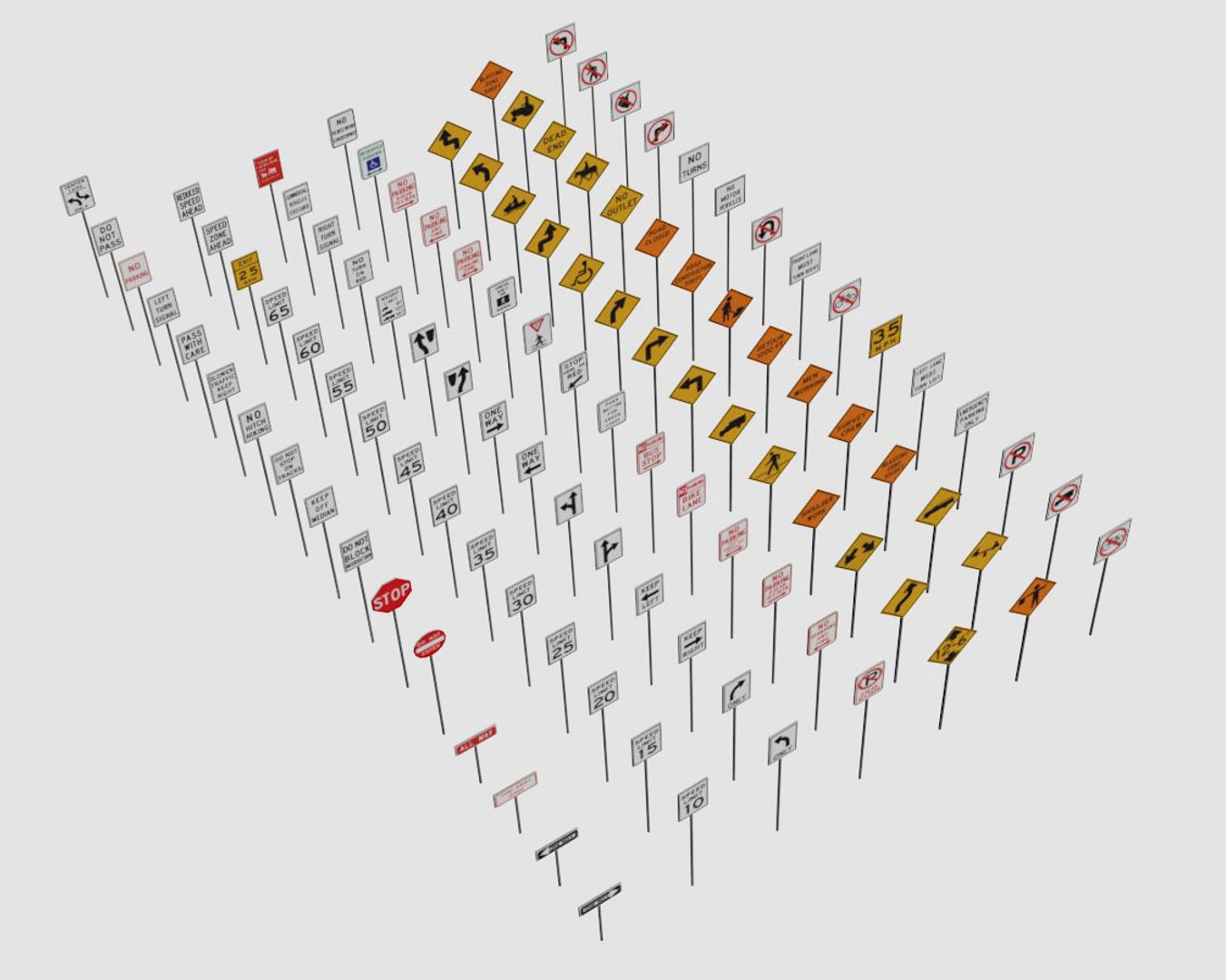 3ds Max Road Traffic Signs
