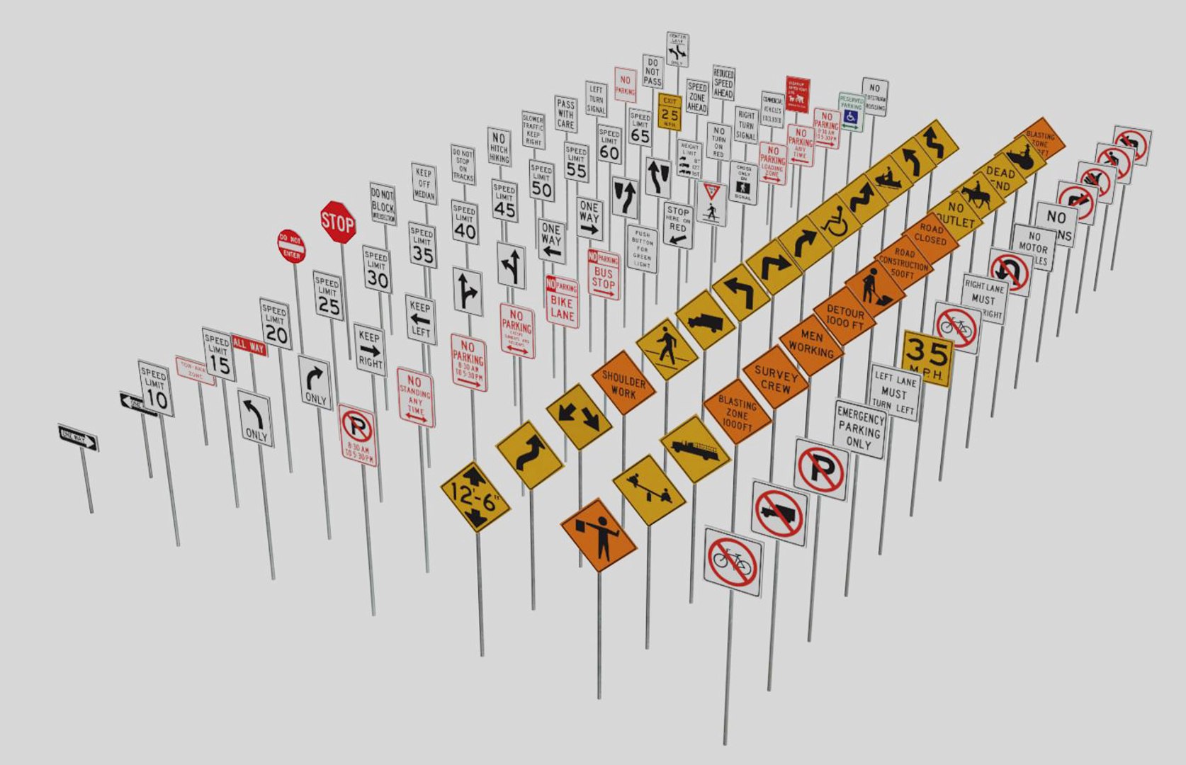 3ds Max Road Traffic Signs