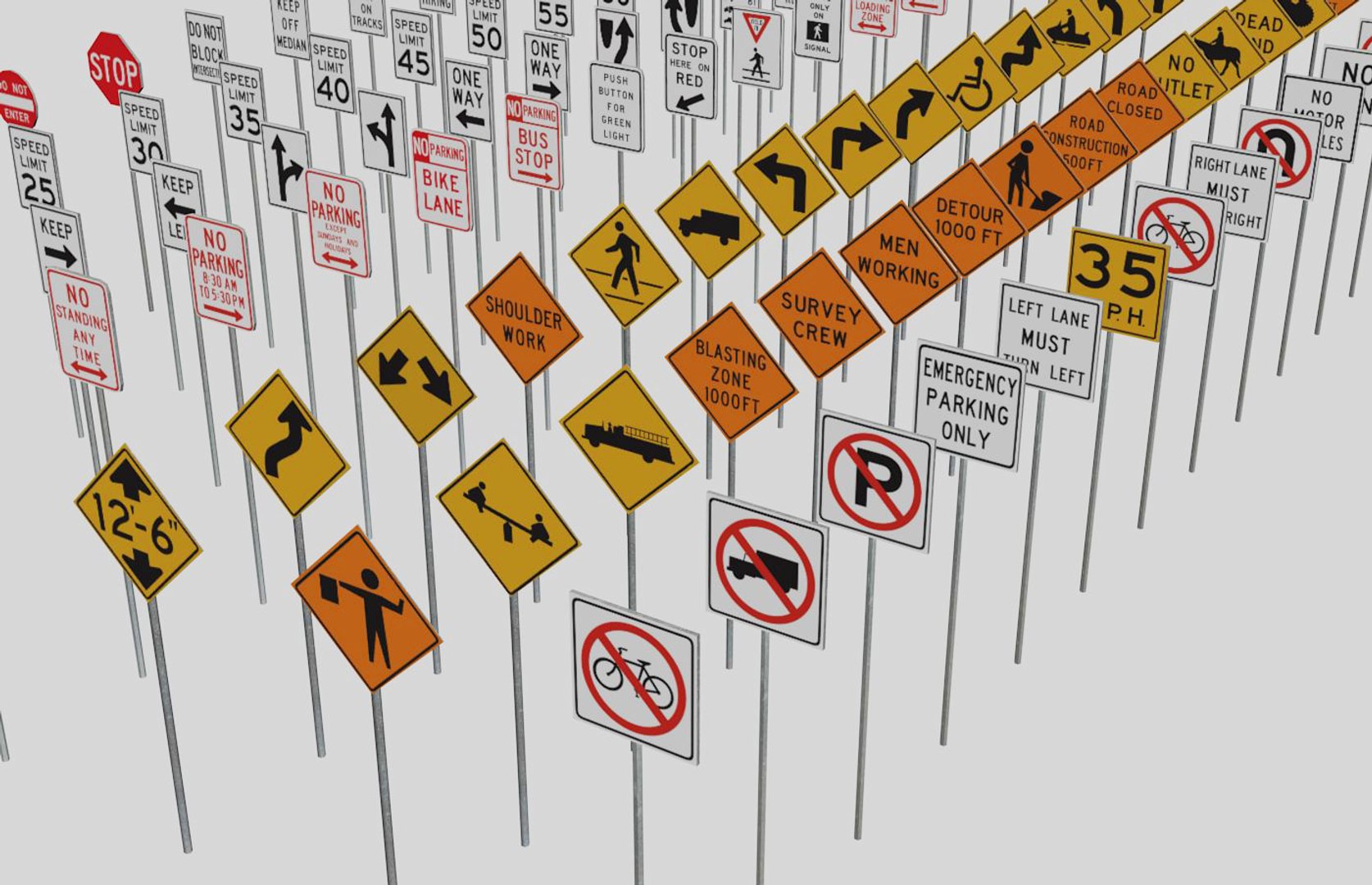 3ds Max Road Traffic Signs