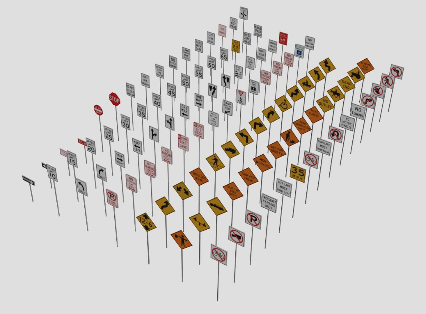 3ds Max Road Traffic Signs