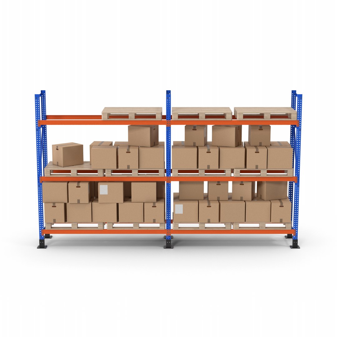 3D Model Pallet Rack And Cardboard Boxes - TurboSquid 2161150