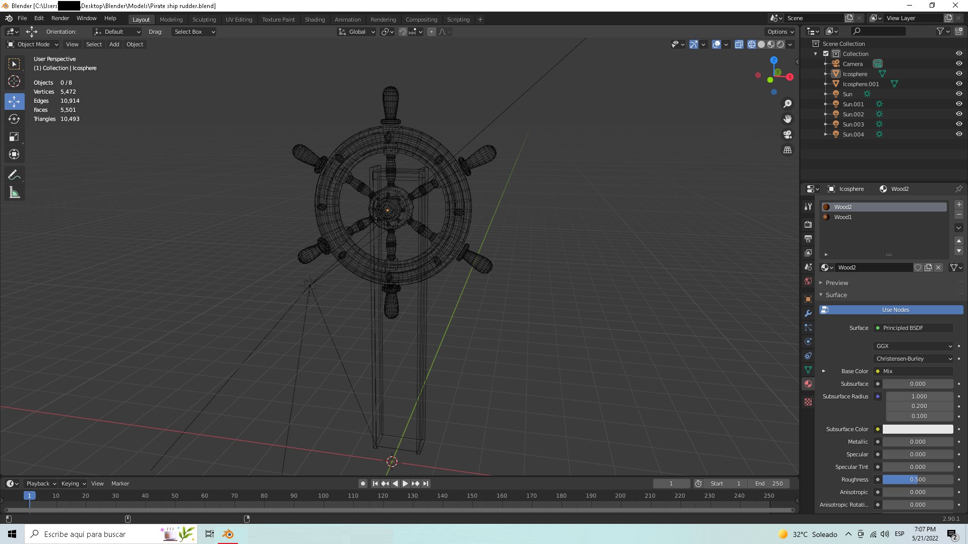 Simple Pirate Ship Rudder Model - TurboSquid 1900841
