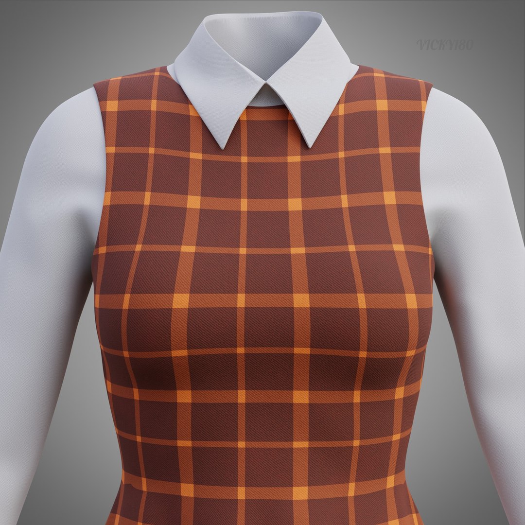 3D model Plaid Student Uniform - Checkered formal dress and shirt ...