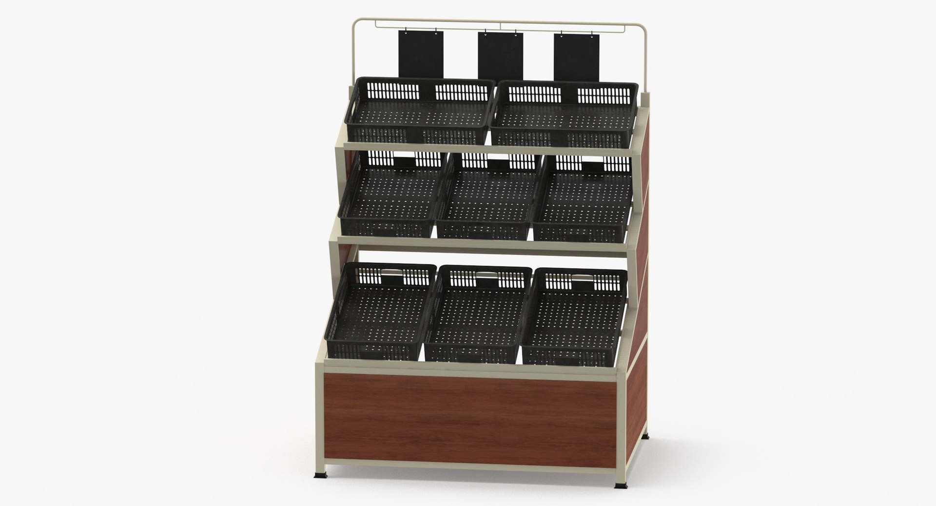 Produce Display Racks Center Unit 03 Black White Gray and Tan 3D ...