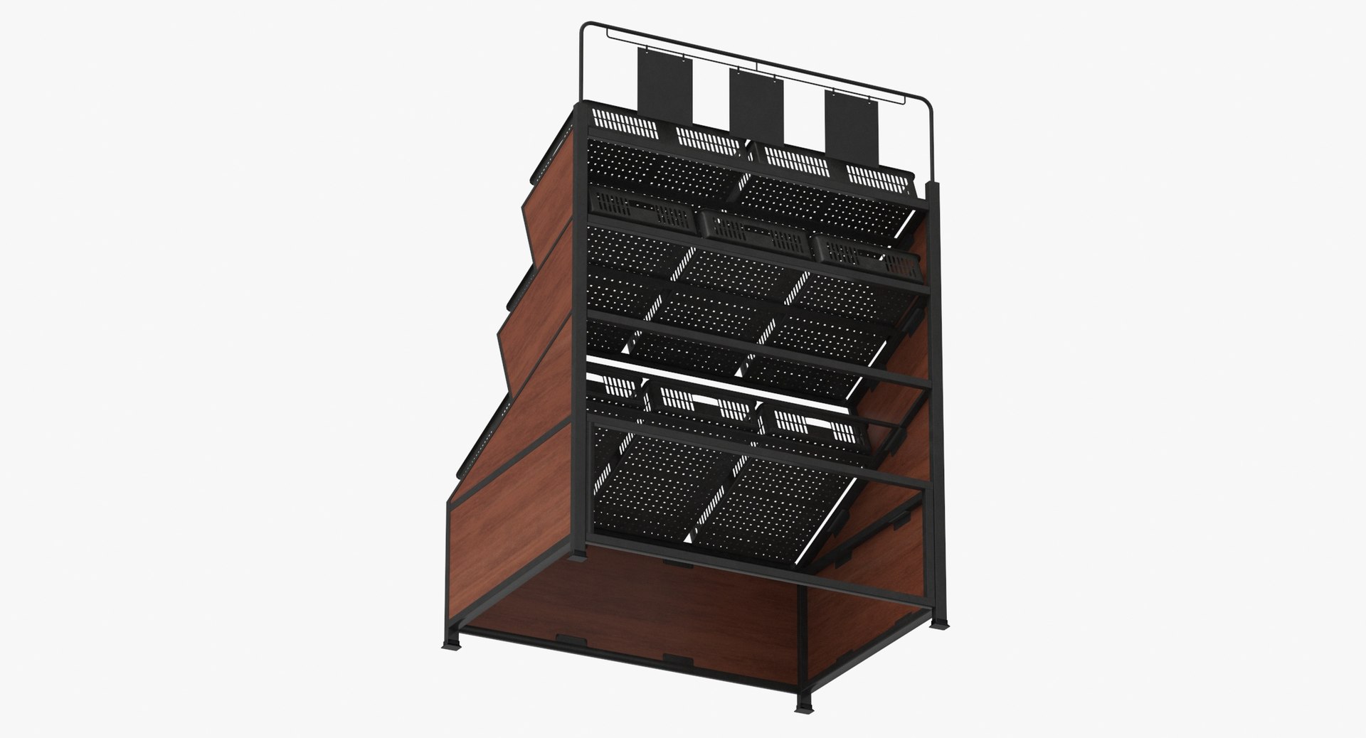 Produce Display Racks Center Unit 03 Black White Gray And Tan 3D ...