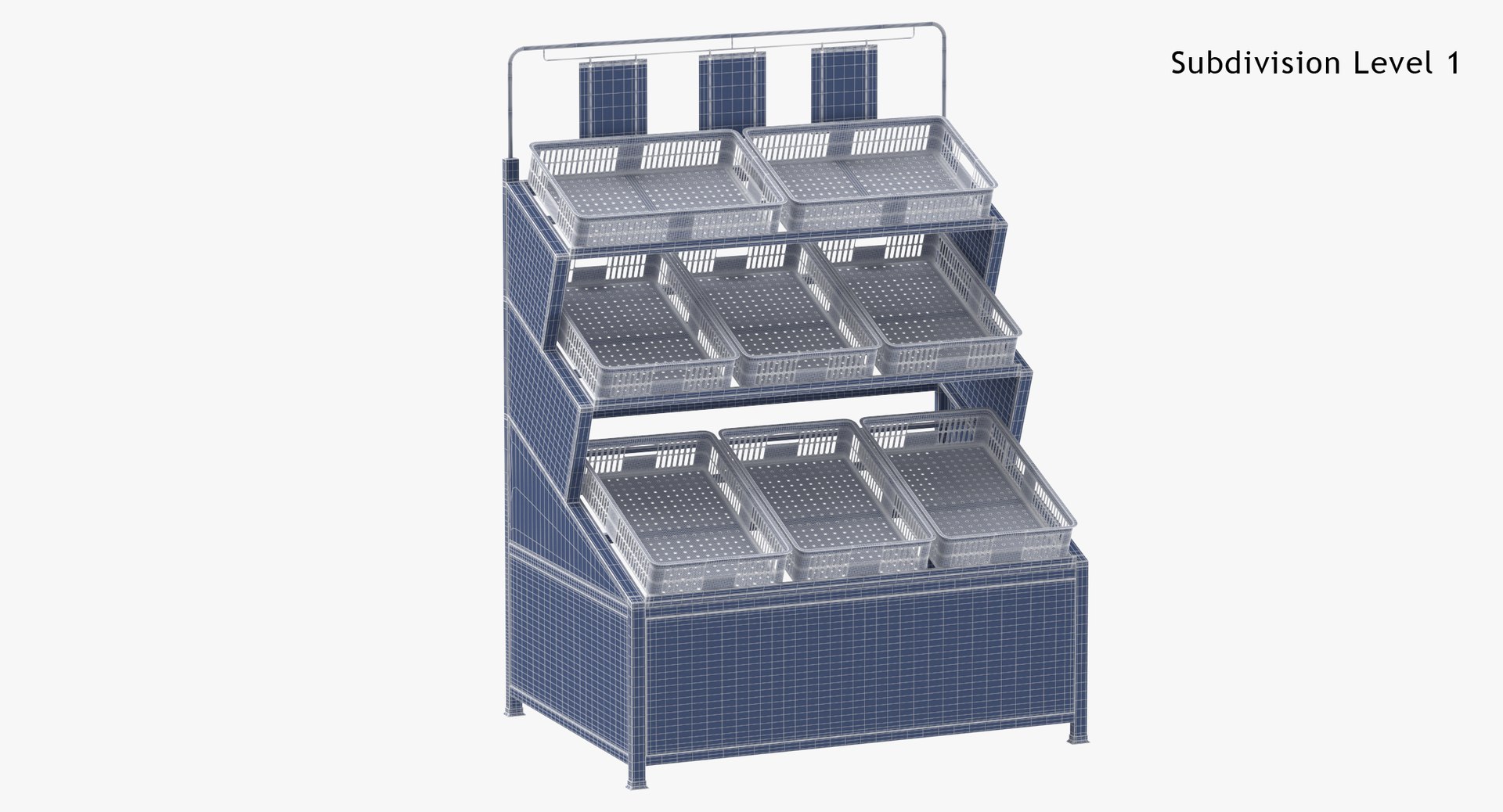 Produce Display Racks Center Unit 03 Black White Gray and Tan 3D ...