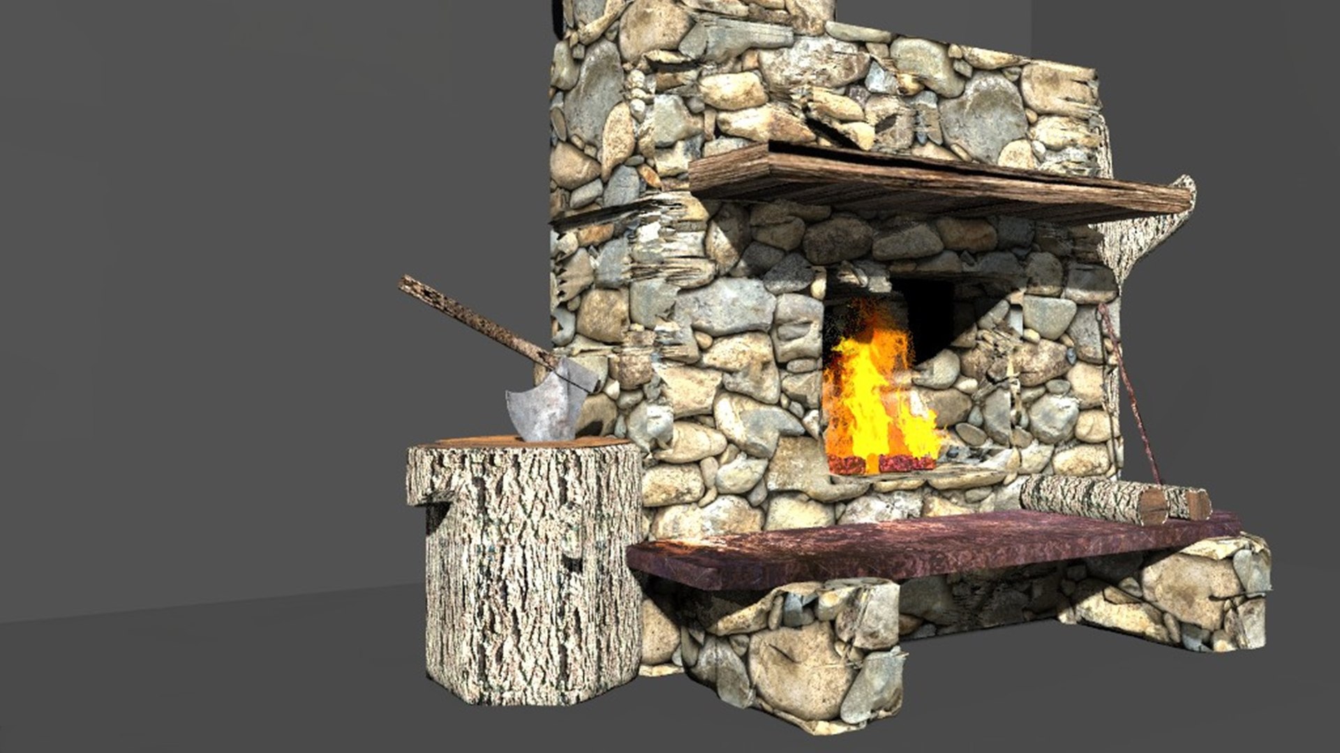 3D medieval old stone fireplace stove model - TurboSquid 2073767