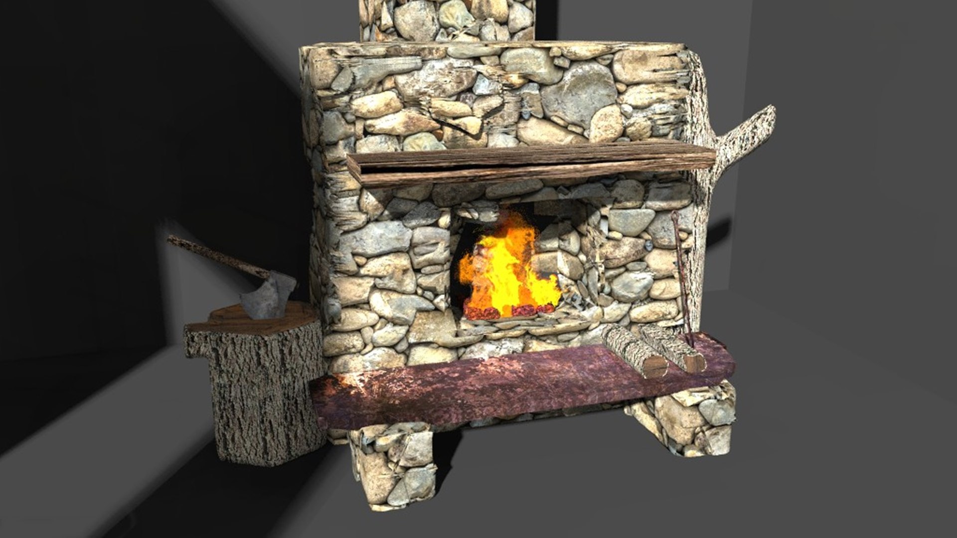 3D medieval old stone fireplace stove model - TurboSquid 2073767