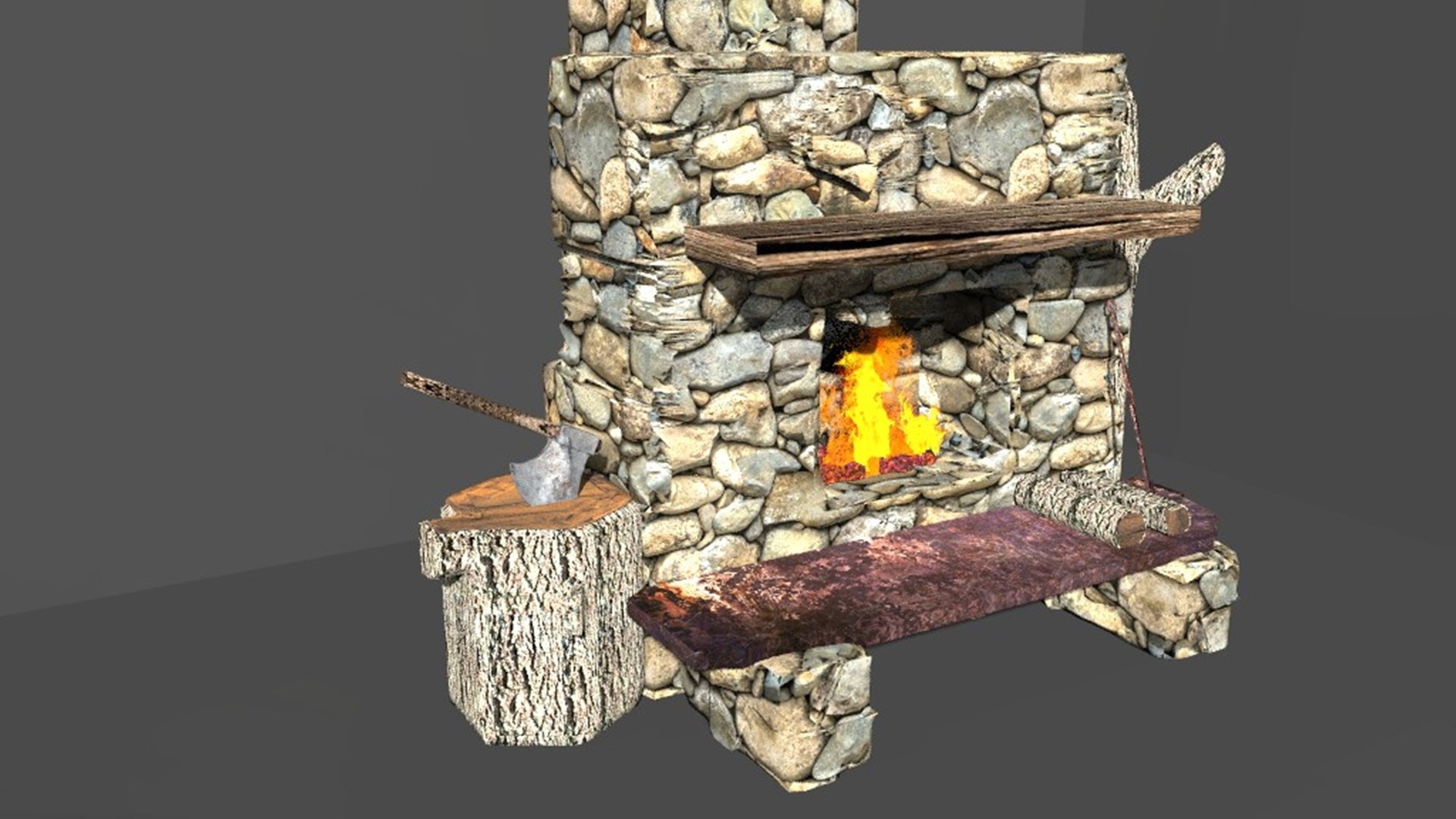 3D medieval old stone fireplace stove model - TurboSquid 2073767