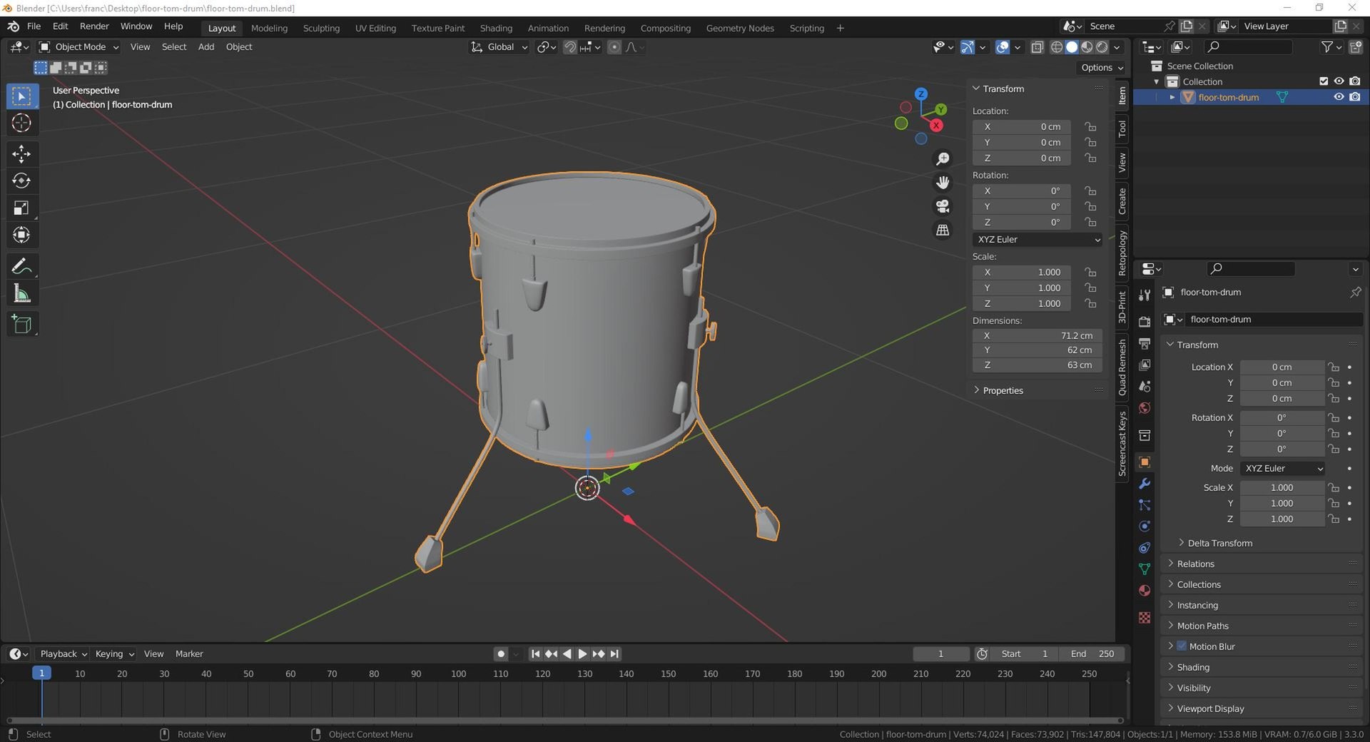 Floor Tom Drum 3D Model - TurboSquid 2022994