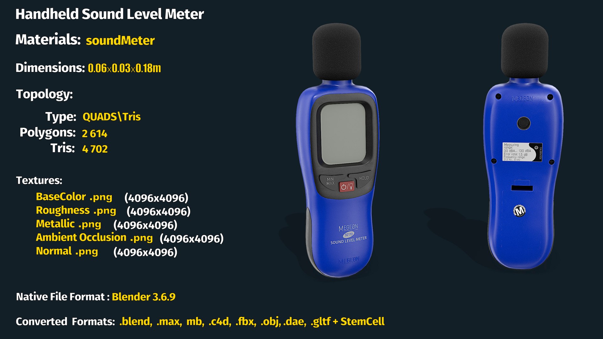 3D Handheld Sound Level Meter Model - TurboSquid 2224503