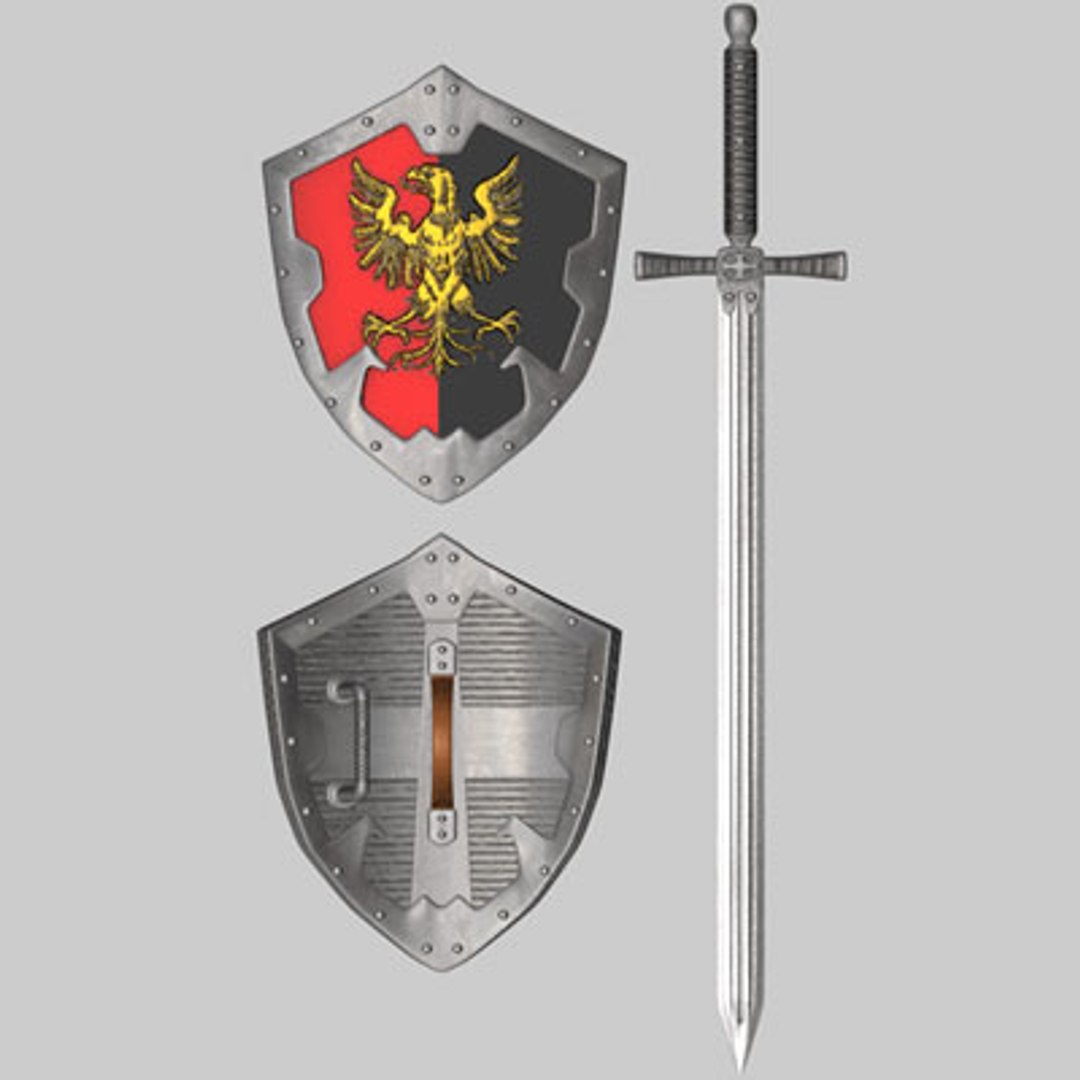 3d c4d little shield medieval sword