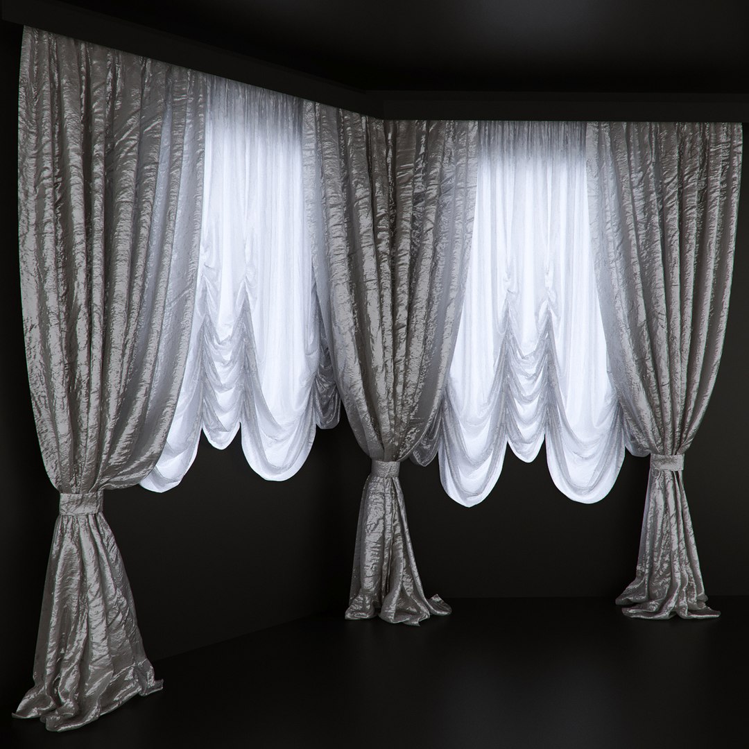 3D Model Set Curtains Bay Window - TurboSquid 1166003