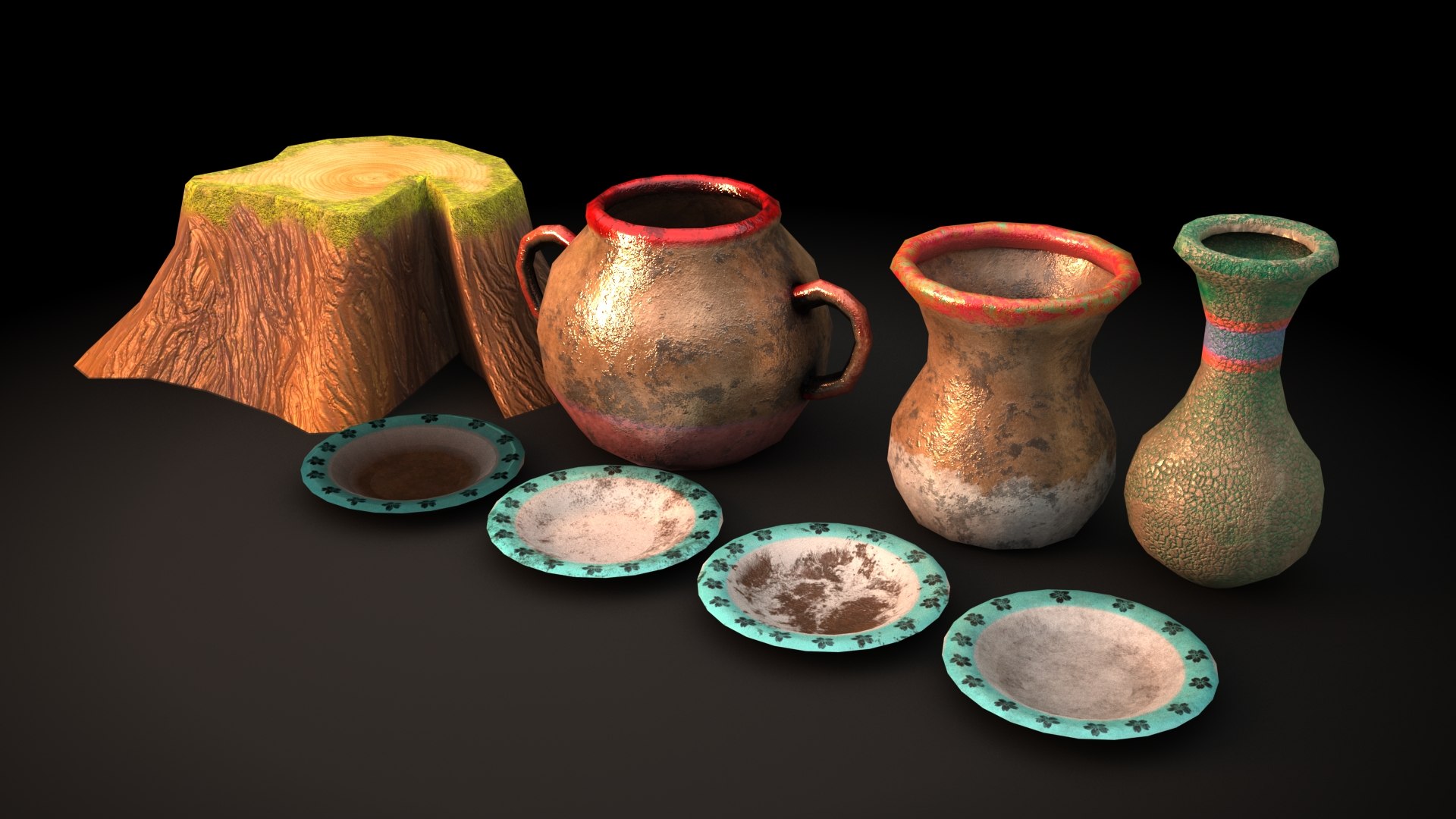3D Low Poly Pottery Plate And Log - TurboSquid 1987956