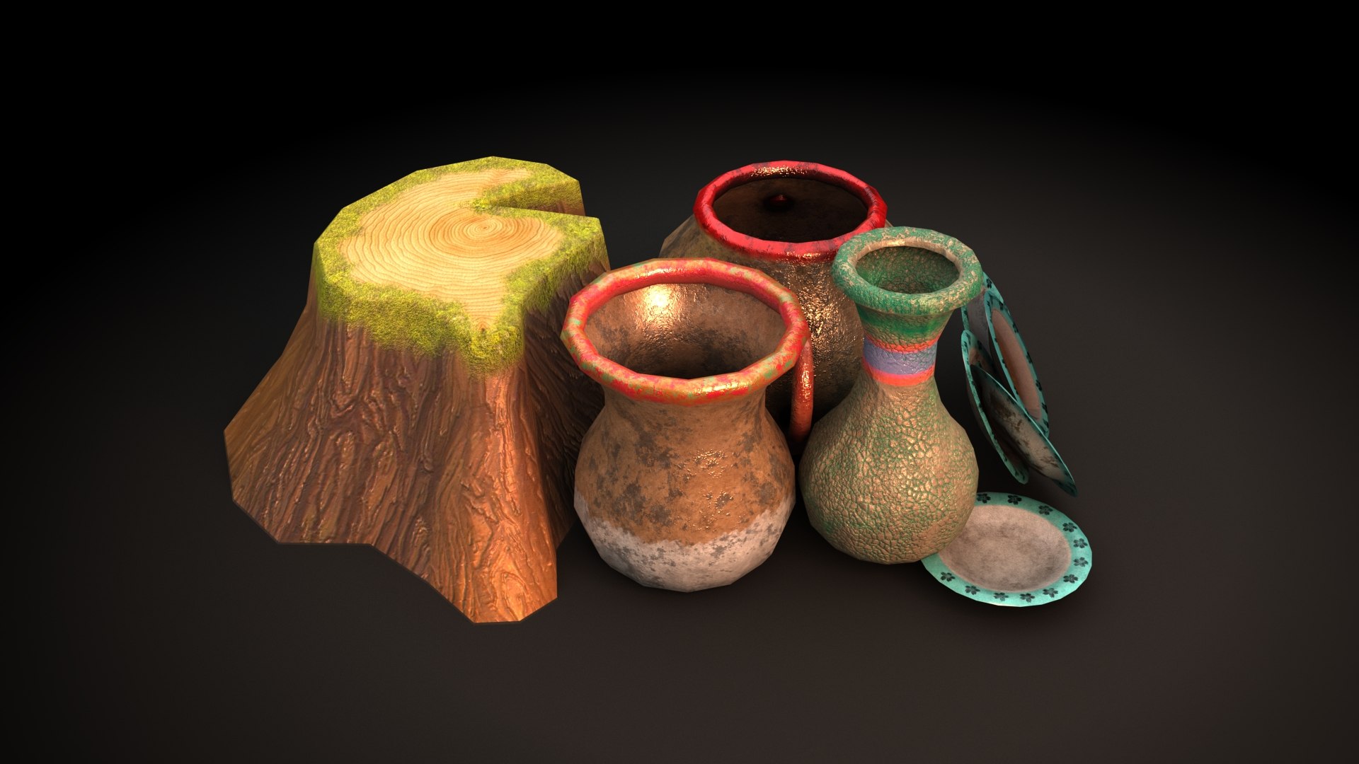 3D Low Poly Pottery Plate And Log - TurboSquid 1987956