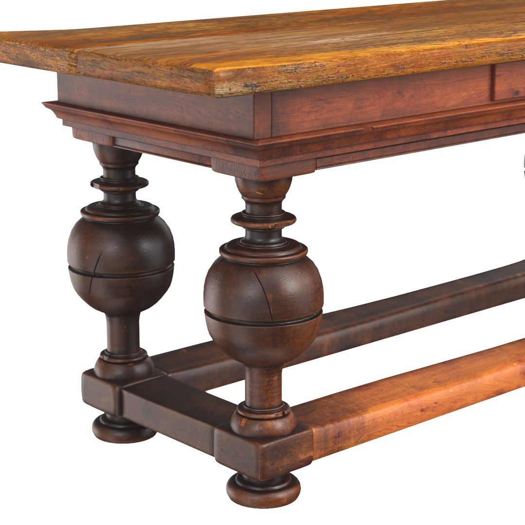 Antique Dutch Oak And Pine Ball Leg Table 3D - TurboSquid 2084163