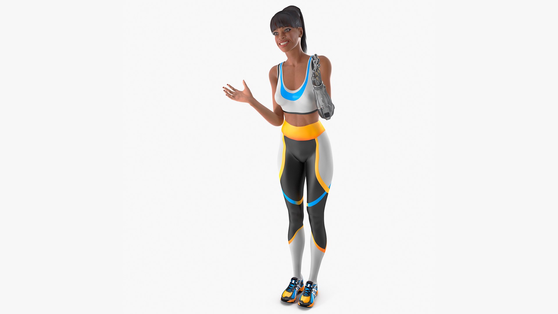 3D Woman Wearing Modular Prosthetic Limb Talking Pose - TurboSquid 2135212