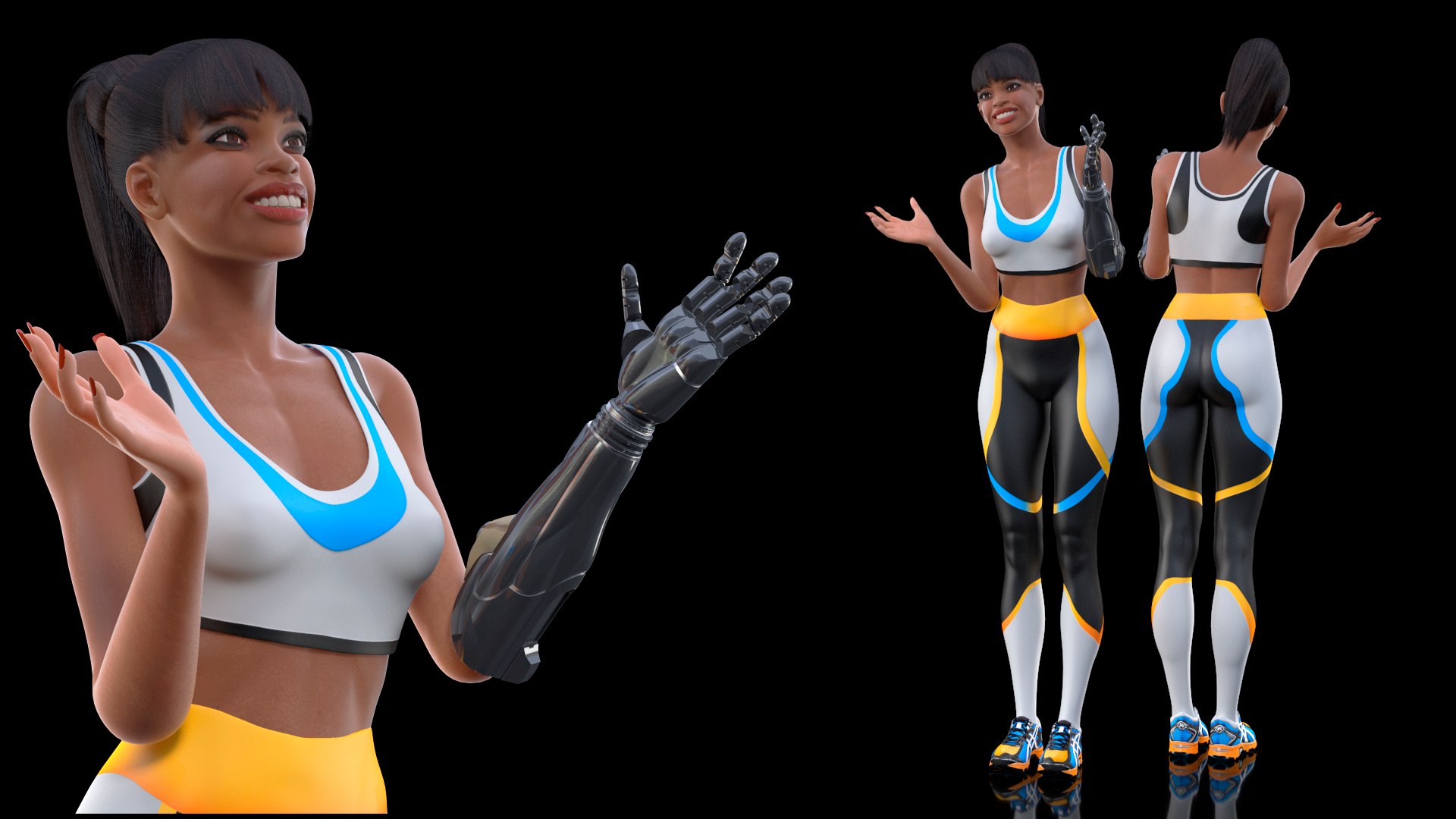 3D Woman Wearing Modular Prosthetic Limb Talking Pose - TurboSquid 2135212