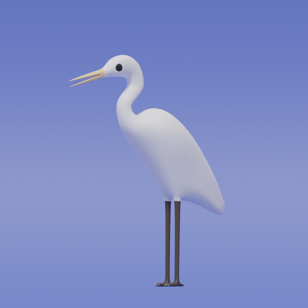 3D Cartoon Cute Egret Bird - TurboSquid 1934335