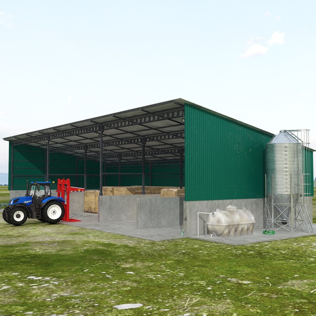 Silage Barn With Tractor Model - TurboSquid 2279047