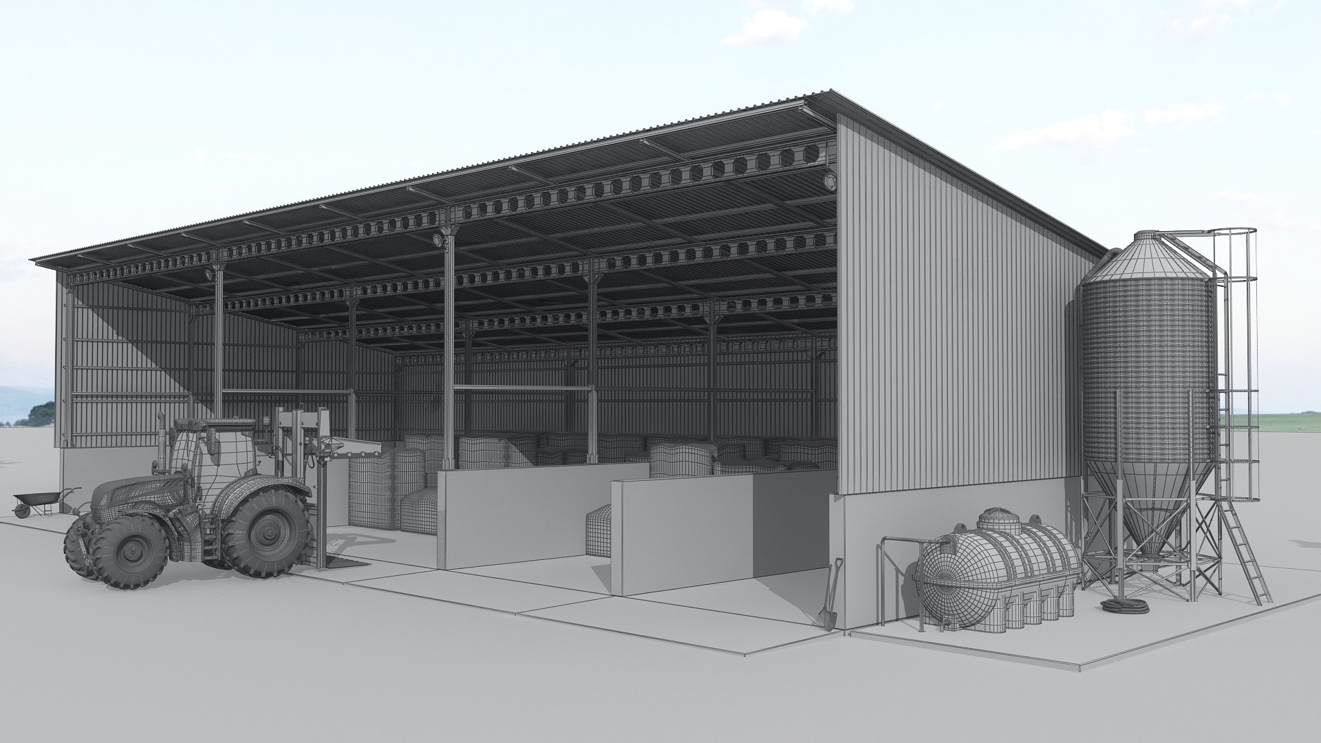 Silage Barn With Tractor Model - TurboSquid 2279047