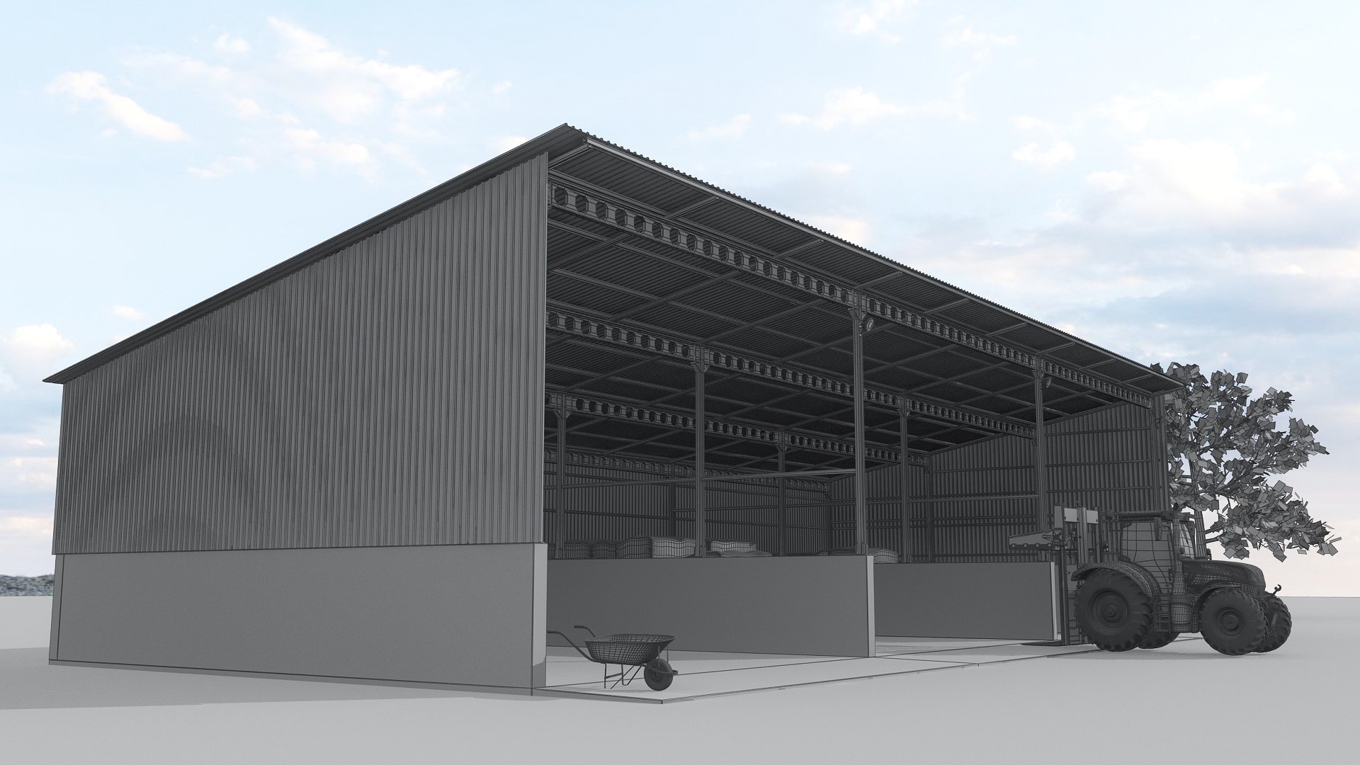 Silage Barn With Tractor Model - TurboSquid 2279047