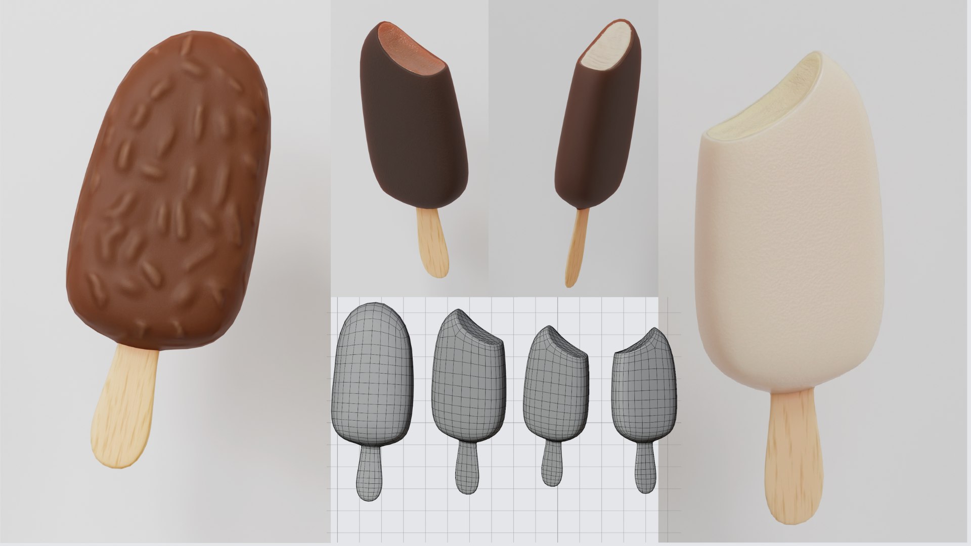3D Model Ice Cream Bundle 42 Low Poly PBR 3D Models Cones Pops Scoops ...
