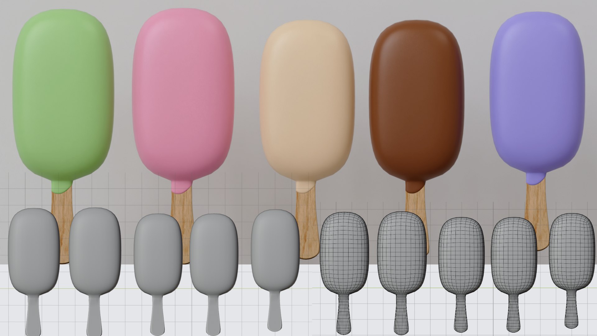 3D Model Ice Cream Bundle 42 Low Poly PBR 3D Models Cones Pops Scoops ...