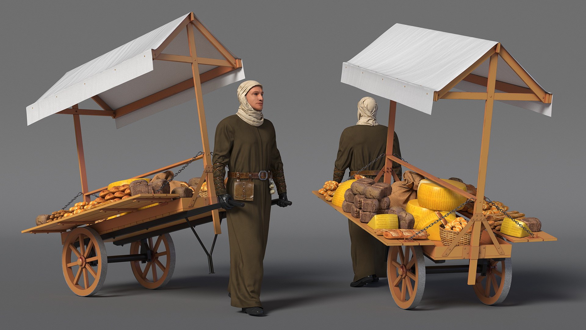 3D Medieval Trader With Cart Model - TurboSquid 2256093