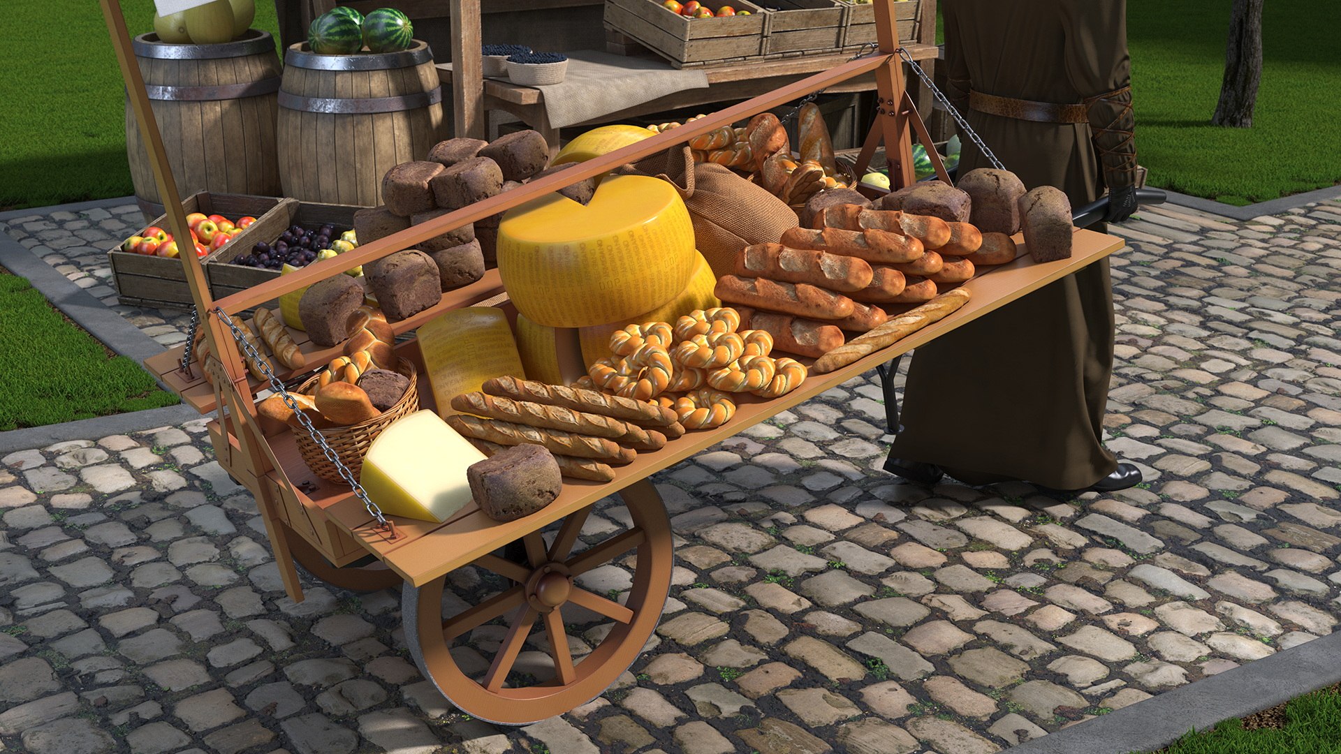 3D Medieval Trader With Cart Model - TurboSquid 2256093