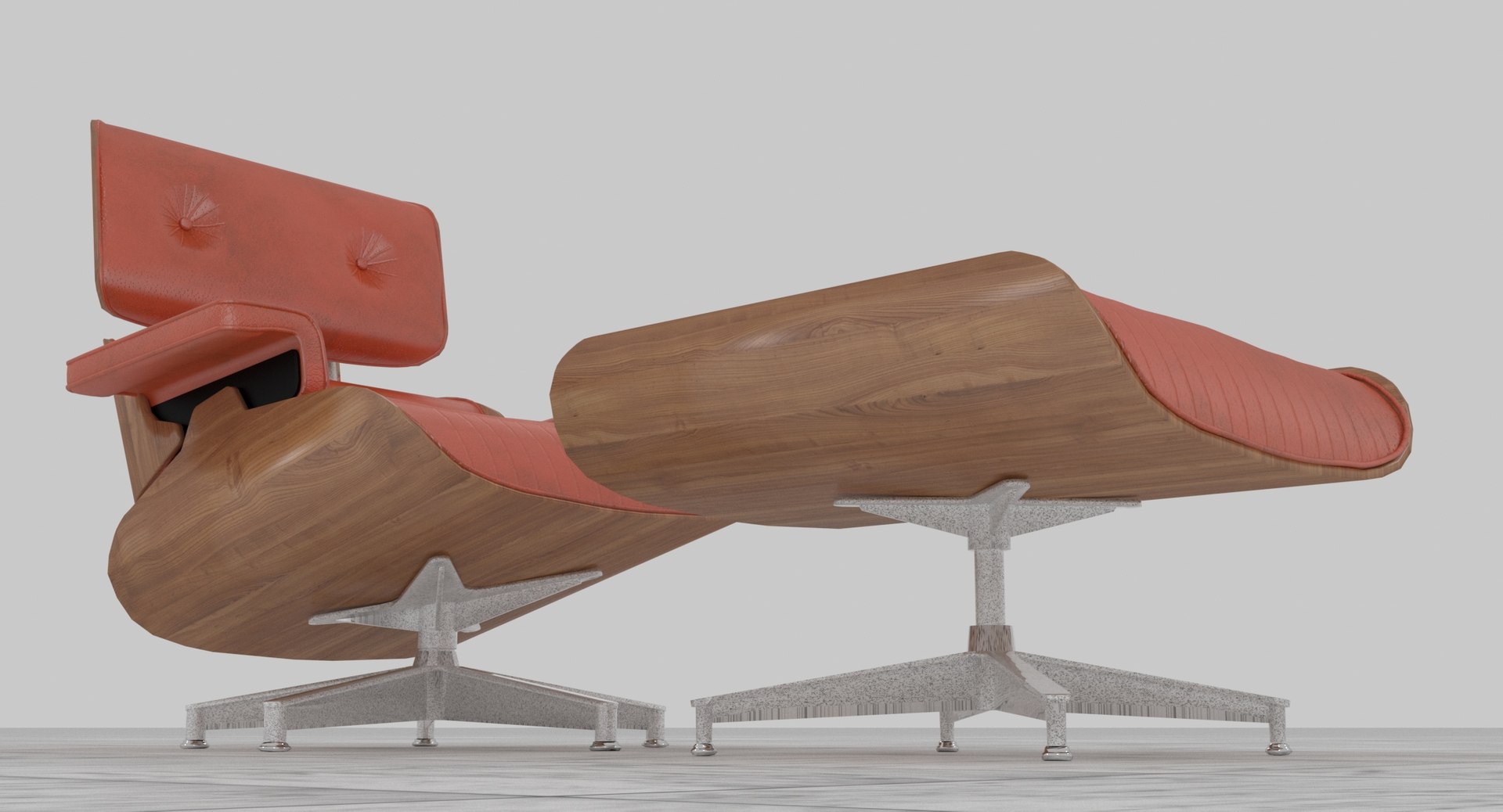 Eames Lounge Classic Chair And Ottoman Set Orange Leather Cherry Details 3D Model - TurboSquid ...