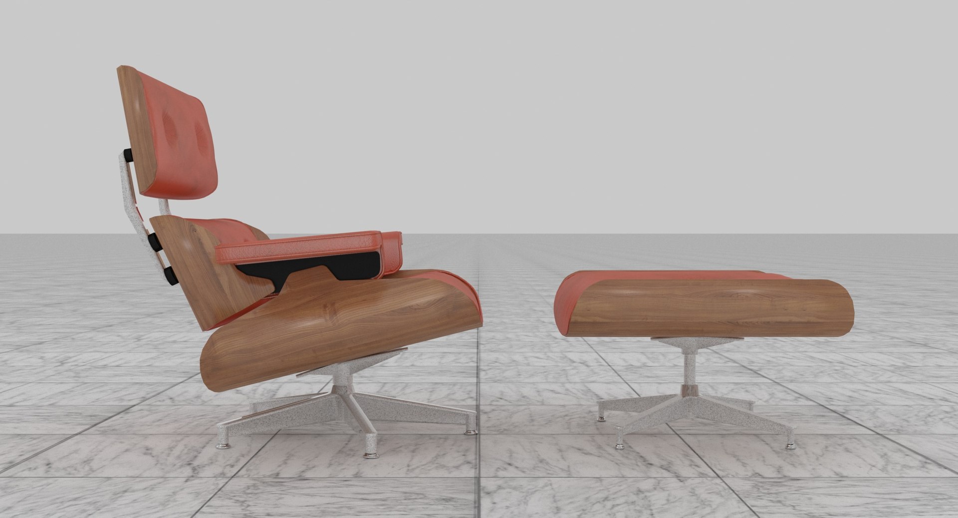 Eames Lounge Classic Chair And Ottoman Set Orange Leather Cherry ...