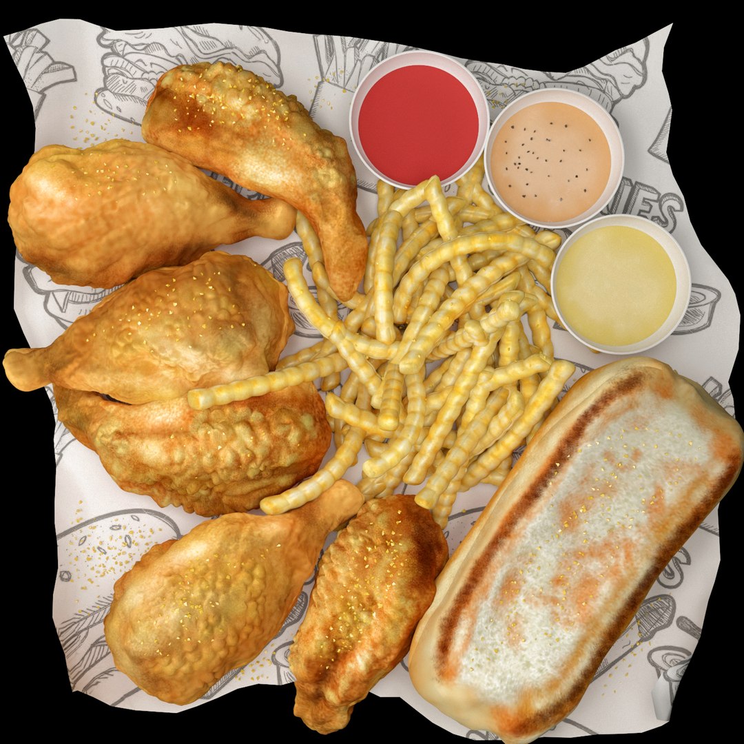 Fastfood Fried Chicken Set 3D Model - TurboSquid 1877199
