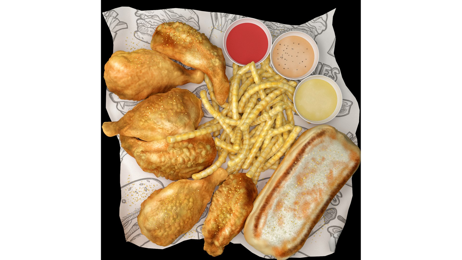 Fastfood Fried Chicken Set 3D Model - TurboSquid 1877199