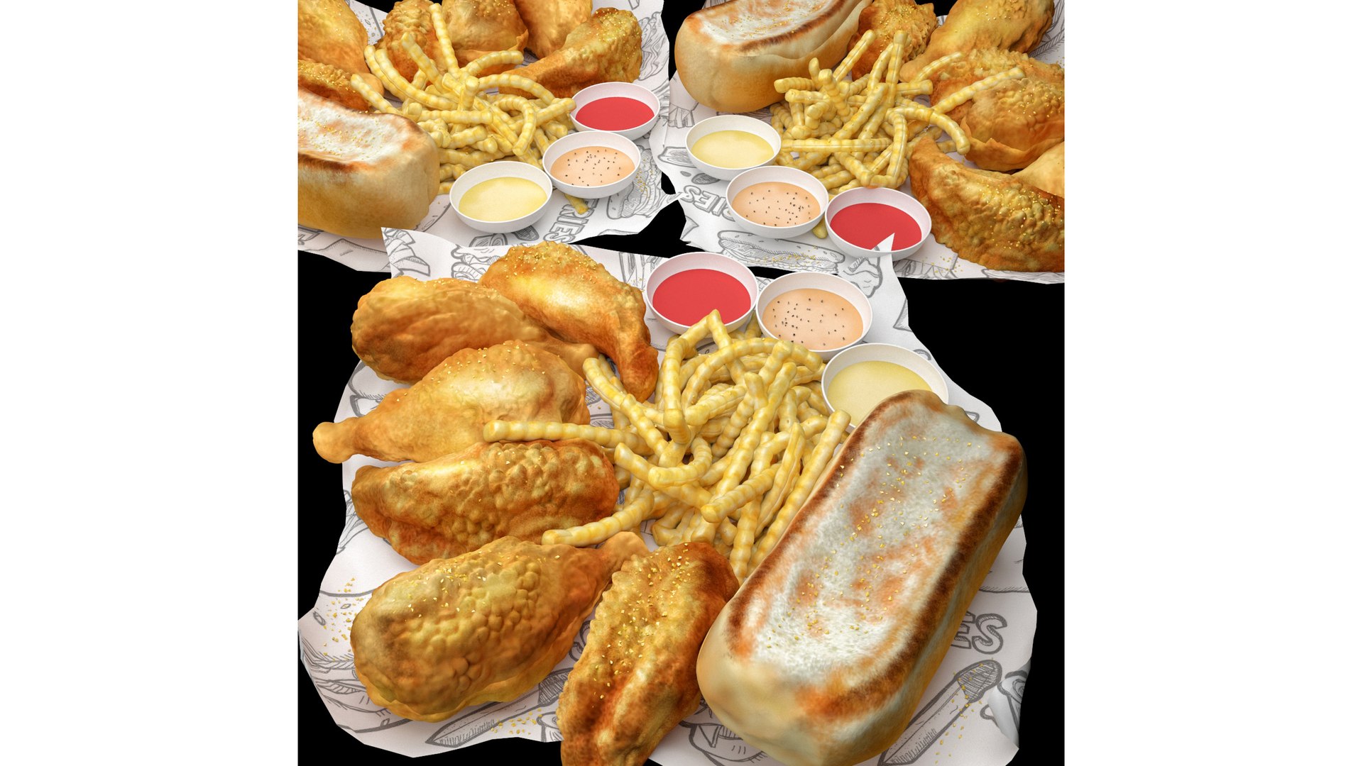 Fastfood Fried Chicken Set 3D Model - TurboSquid 1877199