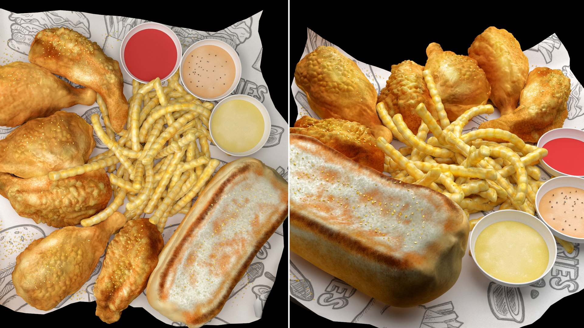 Fastfood Fried Chicken Set 3D Model - TurboSquid 1877199