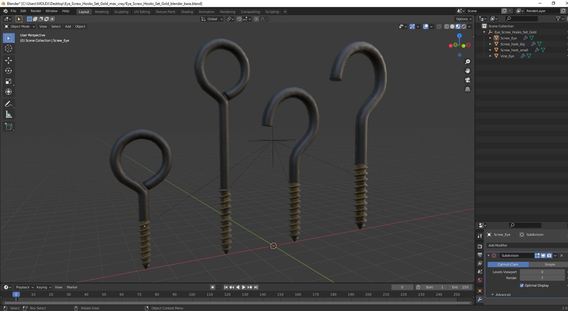 Eye Screw Hooks Set Gold Model - TurboSquid 2217920
