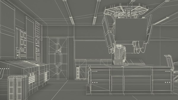 modelo 3d Sala de mando de ciencia ficción con operadores azul ...