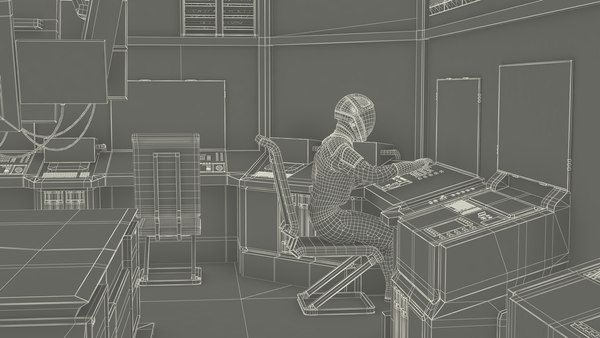 modelo 3d Sala de mando de ciencia ficción con operadores azul ...