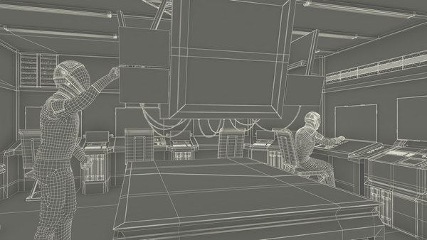 modelo 3d Sala de mando de ciencia ficción con operadores azul ...