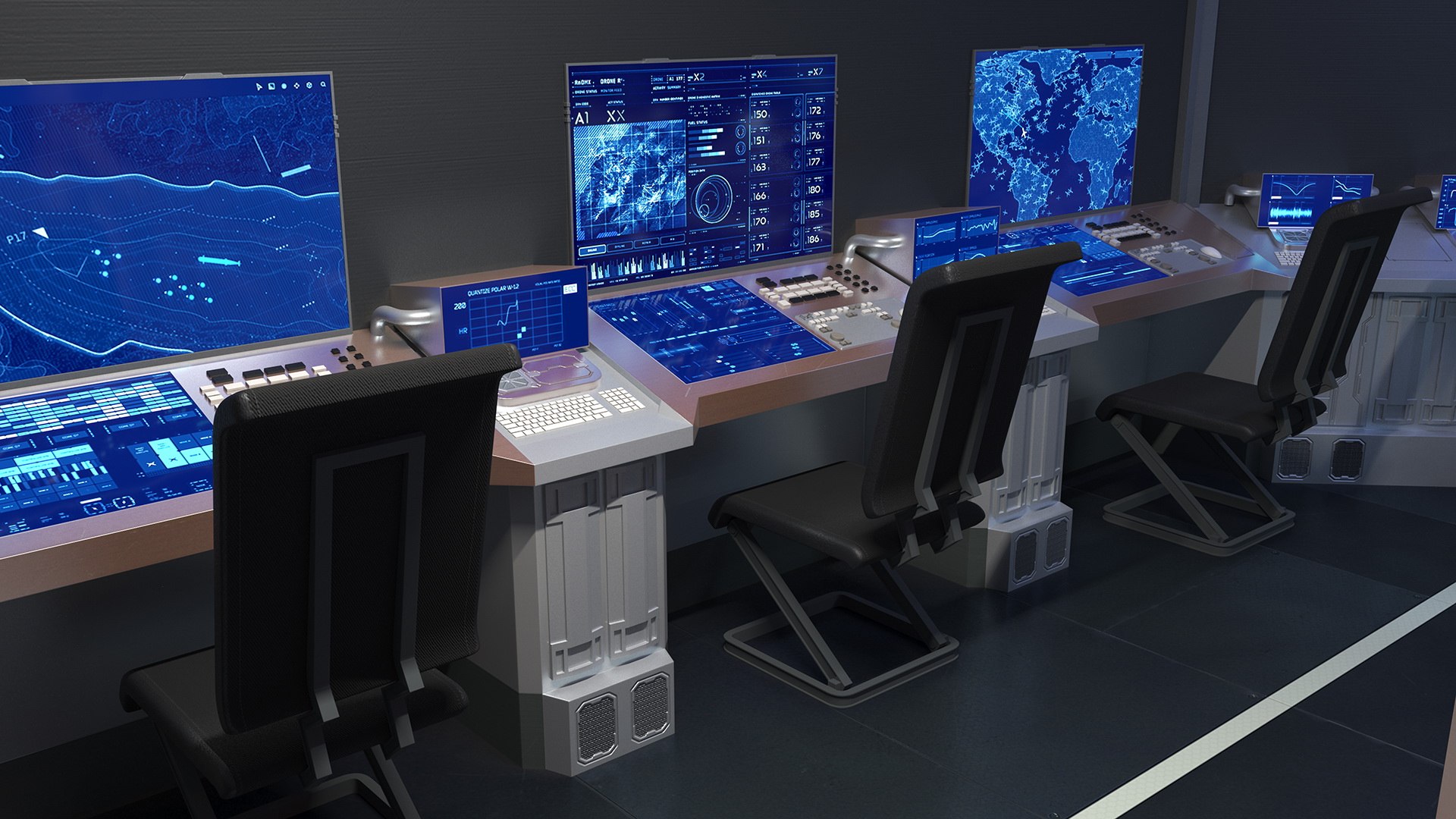 Sci Fi Command Room With Operators Blue 3D Model - TurboSquid 2261026