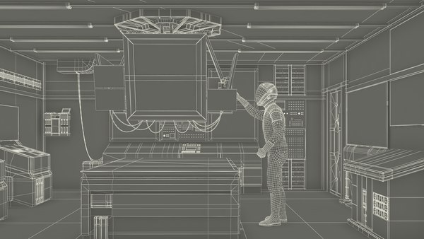 modelo 3d Sala de mando de ciencia ficción con operadores azul ...